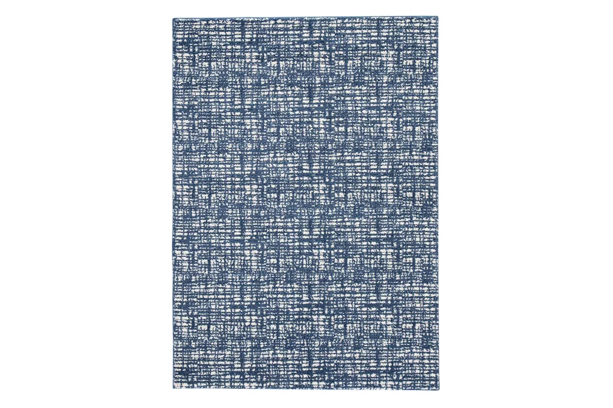 Blue and White Grid Rug | Inhabitr Furniture Rental | Inhabitr